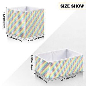 xigua Storage Cube Bright Rainbow Strips Foldable Storage Bins, Closet Shelves Organizer Fabric Storage Baskets for Clothes, Toys, Books, Office Supplies (Square)