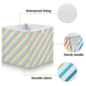 xigua Storage Cube Bright Rainbow Strips Foldable Storage Bins, Closet Shelves Organizer Fabric Storage Baskets for Clothes, Toys, Books, Office Supplies (Square)