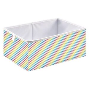 xigua Storage Cube Bright Rainbow Strips Foldable Storage Bins, Closet Shelves Organizer Fabric Storage Baskets for Clothes, Toys, Books, Office Supplies (Square)