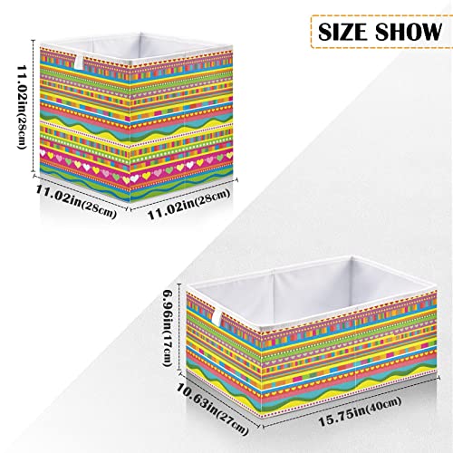 xigua Storage Cube Hearts Strip Pattern Foldable Storage Bins, Closet Shelves Organizer Fabric Storage Baskets for Clothes, Toys, Books, Office Supplies (Square)