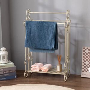 Free Standing Towel Rack for Bathroom 3 Tier Metal Towel Rack Stand with Shelf Floor Towel Rack Towel Rack Freestanding for Bath Towels, Hand Towels, Washcloths, Modern Retro White