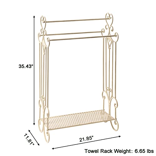 Free Standing Towel Rack for Bathroom 3 Tier Metal Towel Rack Stand with Shelf Floor Towel Rack Towel Rack Freestanding for Bath Towels, Hand Towels, Washcloths, Modern Retro White