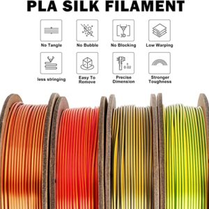 Silk Filament 1.75mm PLA Bundle - ERYONE PLA 3D Printer Filament -Dual Color 3D Printing Filament Dimensional Accuracy +/- 0.03mm, 250g * 4 Spools