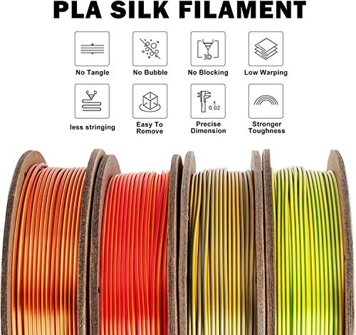 Silk Filament 1.75mm PLA Bundle - ERYONE PLA 3D Printer Filament -Dual Color 3D Printing Filament Dimensional Accuracy +/- 0.03mm, 250g * 4 Spools