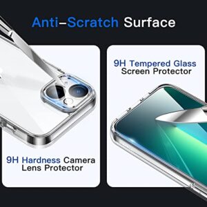 JETech 3 in 1 Case for iPhone 13 Mini 5.4-Inch, with 2-Pack Screen Protector and 2-Pack Camera Lens Protector, Non-Yellowing Shockproof Bumper Phone Cover, Full Coverage Tempered Glass Film (Clear)