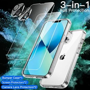 JETech 3 in 1 Case for iPhone 13 Mini 5.4-Inch, with 2-Pack Screen Protector and 2-Pack Camera Lens Protector, Non-Yellowing Shockproof Bumper Phone Cover, Full Coverage Tempered Glass Film (Clear)