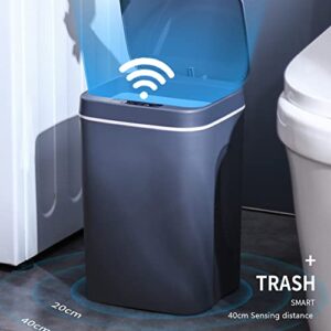 Automatic Trash Can,16L Waterproof Motion Sensor Small Bathroom Trash Can with Lid,4.23 Gallon Plastic Slim Trash Bin for Office,Bedroom, Bathroom, Kitchen(No Battery) (16, Blue)