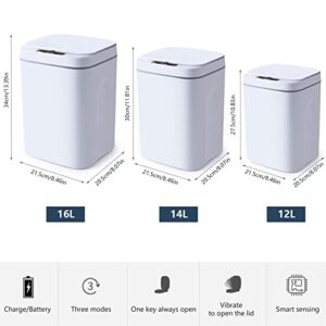 Automatic Trash Can,16L Waterproof Motion Sensor Small Bathroom Trash Can with Lid,4.23 Gallon Plastic Slim Trash Bin for Office,Bedroom, Bathroom, Kitchen(No Battery) (16, Blue)