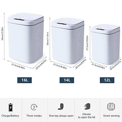 Automatic Trash Can,16L Waterproof Motion Sensor Small Bathroom Trash Can with Lid,4.23 Gallon Plastic Slim Trash Bin for Office,Bedroom, Bathroom, Kitchen(No Battery) (16, Blue)