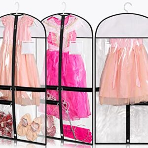 KIMBORA Clear Dance Costume Garment Bag for Dancers 3 Zippered Pockets Kids Embroiderable Competitions Bags, Clothes Cover for Girls Dress(3 Packs)