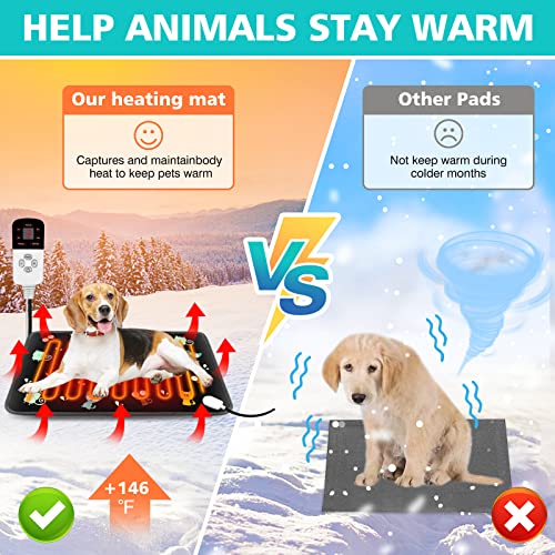 Wall Essential Pet Heating Pad Electric Dog Cat Heating Pad Pet Warming Bed Mat Waterproof Adjustable Temperature Pet Heated Pad with Timer for Pets Cats Dogs and Kittens