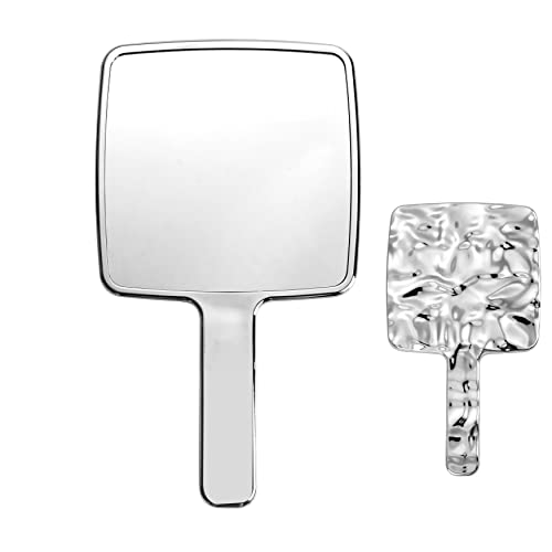 Funly mee Stylish Hand Mirror for Women, Electroplate Sliver Square Handheld Mirror with Water Ripple Frame- 6.2 x 11 inches