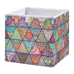 xigua storage cube vintage mandala elements foldable storage bins, closet shelves organizer fabric storage baskets for clothes, toys, books, office supplies (square)