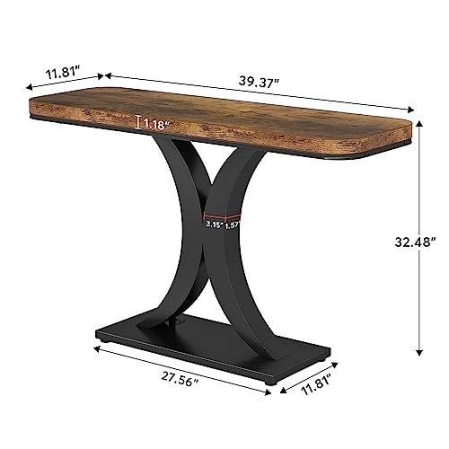 Tribesigns Industrial Console Table, 40 inch Narrow Entryway Foyer Table with Geometric Base, Rustic Hallway Accent Table for Living Room, Entrance