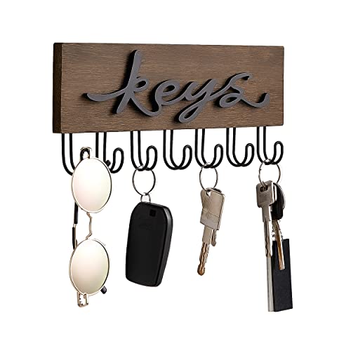 Mkono Key Holder for Wall Decorative with 7 Hooks, Wall Mounted Keys Hanger Organizer Rustic Wood Hanging Key Hooks Home Decor Farmhouse Key Rack for Entryway, Hallway, Office