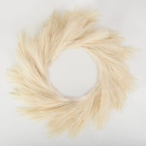 perfnique pampas grass wreath, faux pampas wreath for front door, artificial pampas grass wreath for all seasons, boho wall decor, farmhouse pampas garland, diy wreath flower arrangement (ivory)