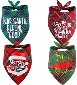 4 pack christmas dog bandanas, classic plaid dog scarf bib, premium cotton fabric, holiday bandanas for small and medium dogs pets