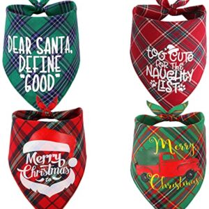 4 Pack Christmas Dog Bandanas, Classic Plaid Dog Scarf Bib, Premium Cotton Fabric, Holiday Bandanas for Small and Medium Dogs Pets