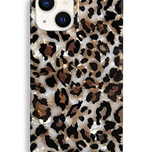 J.west Case Compatible with iPhone 14 6.1-inch, Luxury Sparkle Translucent Clear Leopard Cheetah Print Pearly Design Soft Silicone Slim TPU Protective Phone Case Cover for Girls Women (Bling)