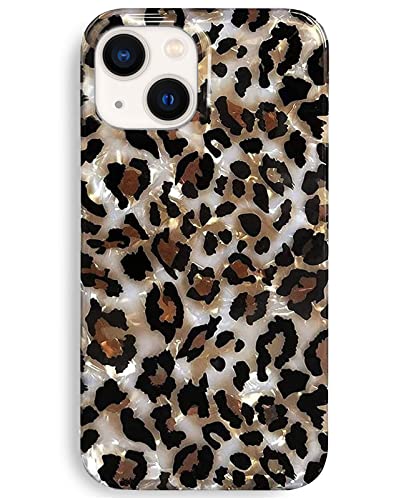 J.west Case Compatible with iPhone 14 6.1-inch, Luxury Sparkle Translucent Clear Leopard Cheetah Print Pearly Design Soft Silicone Slim TPU Protective Phone Case Cover for Girls Women (Bling)