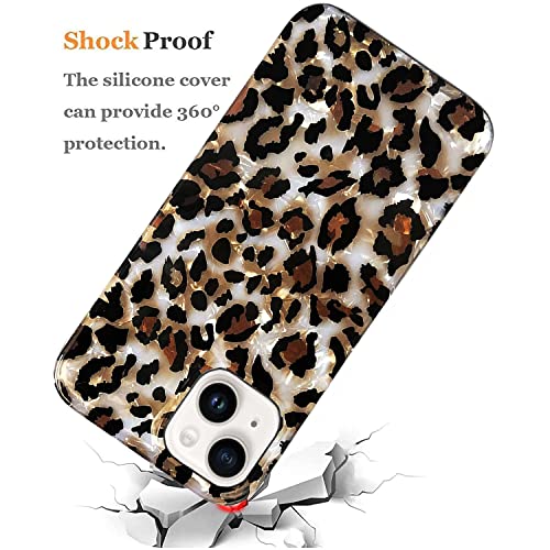 J.west Case Compatible with iPhone 14 6.1-inch, Luxury Sparkle Translucent Clear Leopard Cheetah Print Pearly Design Soft Silicone Slim TPU Protective Phone Case Cover for Girls Women (Bling)