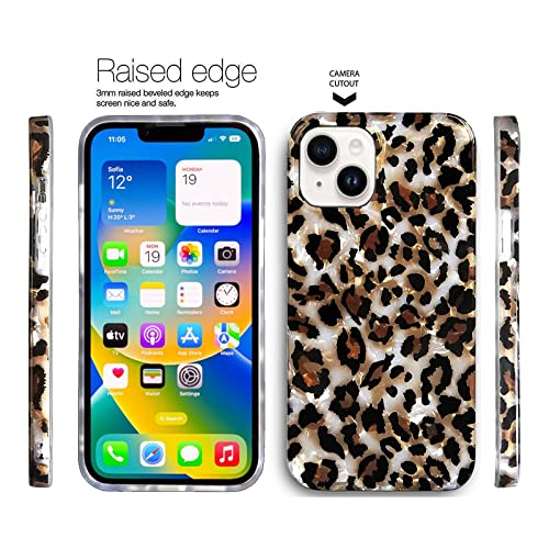 J.west Case Compatible with iPhone 14 6.1-inch, Luxury Sparkle Translucent Clear Leopard Cheetah Print Pearly Design Soft Silicone Slim TPU Protective Phone Case Cover for Girls Women (Bling)