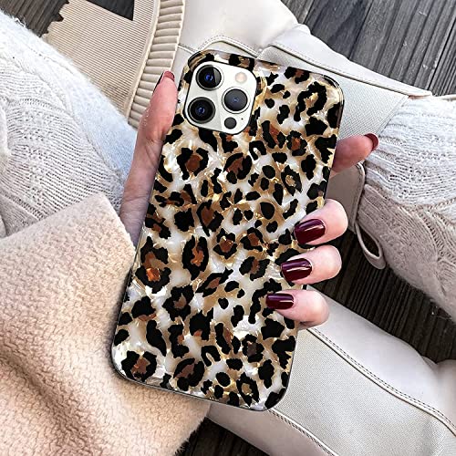 J.west iPhone 14 Pro Case, Luxury Sparkle Clear Leopard Silicone Cover, 6.1 inch Cheetah Design for Girls & Women