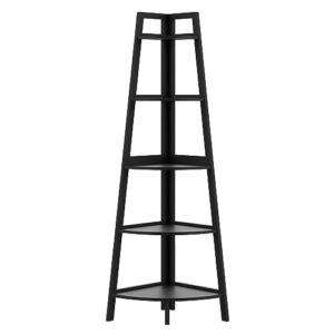 wtz corner shelf, 5 tier bookshelf, 70.8 inch tall bookcase, open ladder book case, modern bamboo corner storage bookshelf stand in living room, bedroom, office, kitchen, black