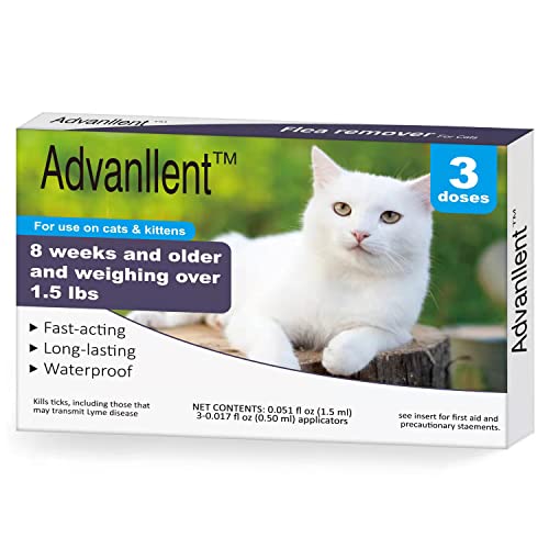 Advanllent Flea and Tick Prevention for Cats, Cat Flea Treatment, Fast Acting & Waterproof, Over 1.5 Pounds, 3 Doses