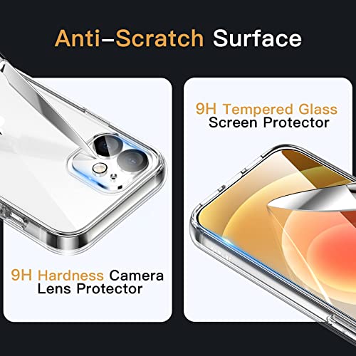 JETech 3 in 1 Case for iPhone 12 Mini 5.4-Inch, with 2-Pack Screen Protector and Camera Lens Protector, Non-Yellowing Shockproof Bumper Phone Cover, Full Coverage Tempered Glass Film (Clear)