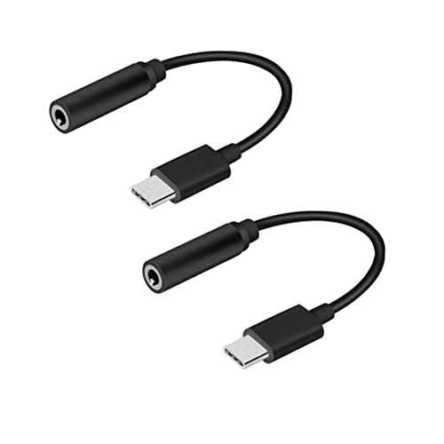 Mikikit Headphone Adapters 2pcs Type-c Aux Cable Earphone Male .mm Black Audio Type to Adapter USB-c Jack USB C Female Headphone Adapter