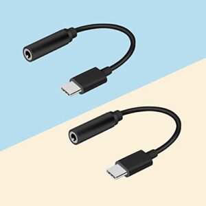 Mikikit Headphone Adapters 2pcs Type-c Aux Cable Earphone Male .mm Black Audio Type to Adapter USB-c Jack USB C Female Headphone Adapter