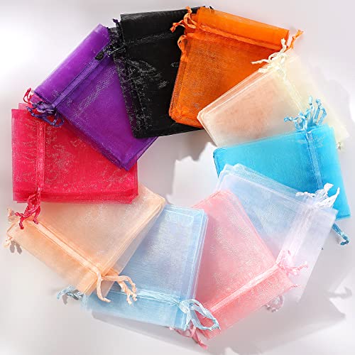 ENNIYU Sheer Organza Bags, 3x4 Wedding Party Favor Bags with Drawstring, Mixed Color Mesh Gift Pouches for Jewelry Gift Bags Christmas Candy Bags