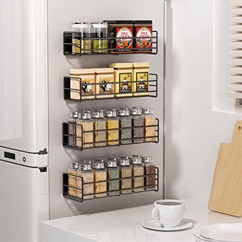 Vetacsion 4 Pack Moveable Fridge Magnetic Spice Racks,Metal Black