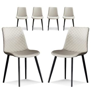 seonyou beige dining chairs set of 6 for kitchen dining room, upholstered leather mid century modern dining chair