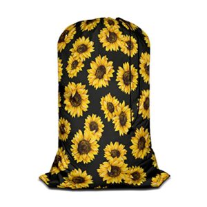 swono sunflowers large capacity laundry hamper basket classic floral leaf romantic bouquet blossom storage baskets for bedroom, bathroom, dorm, washing room, machine washable, black yellow