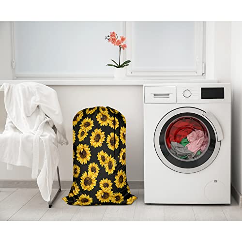 Swono Sunflowers Large Capacity Laundry Hamper Basket Classic Floral Leaf Romantic Bouquet Blossom Storage Baskets for Bedroom, Bathroom, Dorm, Washing Room, Machine Washable, Black Yellow