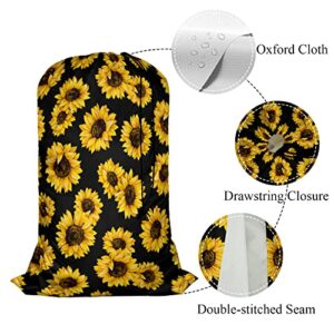 Swono Sunflowers Large Capacity Laundry Hamper Basket Classic Floral Leaf Romantic Bouquet Blossom Storage Baskets for Bedroom, Bathroom, Dorm, Washing Room, Machine Washable, Black Yellow