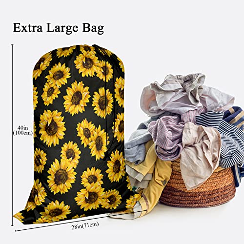 Swono Sunflowers Large Capacity Laundry Hamper Basket Classic Floral Leaf Romantic Bouquet Blossom Storage Baskets for Bedroom, Bathroom, Dorm, Washing Room, Machine Washable, Black Yellow