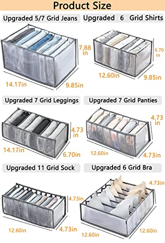 MUIRK Upgraded Wardrobe Clothes Organizer for Jeans/T-Shirts/Socks/Bra,7PCS Clothes Organizer for Folded Clothes,Designed with Transparent Nylon Mesh(7PCS:2Jeans+2Shirt+1Panties+1Sock+1Bra)