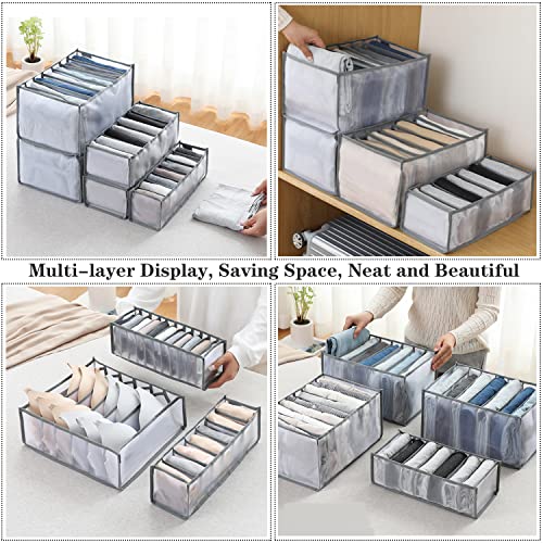 MUIRK Upgraded Wardrobe Clothes Organizer for Jeans/T-Shirts/Socks/Bra,7PCS Clothes Organizer for Folded Clothes,Designed with Transparent Nylon Mesh(7PCS:2Jeans+2Shirt+1Panties+1Sock+1Bra)