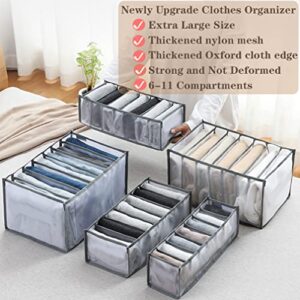 MUIRK Upgraded Wardrobe Clothes Organizer for Jeans/T-Shirts/Socks/Bra,7PCS Clothes Organizer for Folded Clothes,Designed with Transparent Nylon Mesh(7PCS:2Jeans+2Shirt+1Panties+1Sock+1Bra)