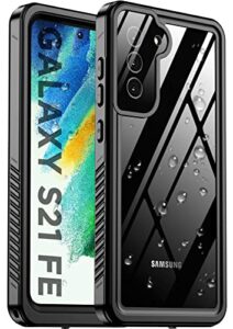 temdan samsung galaxy s21 fe waterproof case, slim fit, heavy duty protection, 6.4-inch screen protector - black