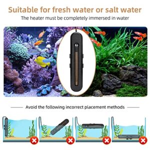 AQQA Aquarium Heater,100W/200W/300W/500W Fish Tank Heater,Submersible Digital LED Controller,Dry Heating Protector and Safety Thermal Cut-Off,Suitable for Fresh Water Salt Water (200W)