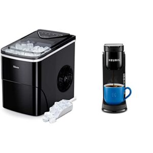 silonn ice makers countertop, 9 cubes ready in 6 mins, 26lbs in 24hrs, 2 sizes of bullet ice for home kitchen office bar party & keurig k-express coffee maker, black