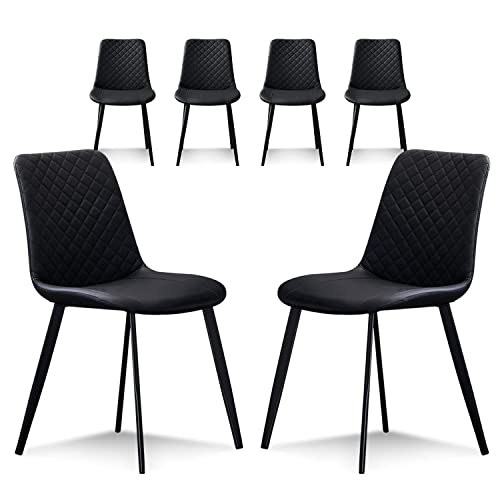 seonyou Black Dining Chairs Set of 6 for Kitchen Dining Room, Upholstered Leather Mid Century Modern Dining Chair