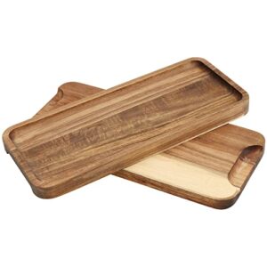 KEILEOHO 4 PCS 11.8 Inch Wood Serving Platters, Natural Acacia Wood Tray, Wood Appetizer Cheese Plates Rectangular Wooden Tray Decorative Charcuterie Boards for Serving Food, Brown