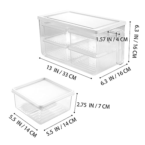 Refrigerator Organizer Bins Stackable,GRABADO 5 Pack Plastic Fridge Organizer Clear with Lid and Handle,Fruit Storage and Veggies/vegetable Containers for Fridge Keep Fresh,Large Drink Organizer