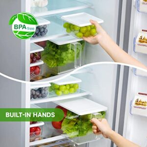 Refrigerator Organizer Bins Stackable,GRABADO 5 Pack Plastic Fridge Organizer Clear with Lid and Handle,Fruit Storage and Veggies/vegetable Containers for Fridge Keep Fresh,Large Drink Organizer