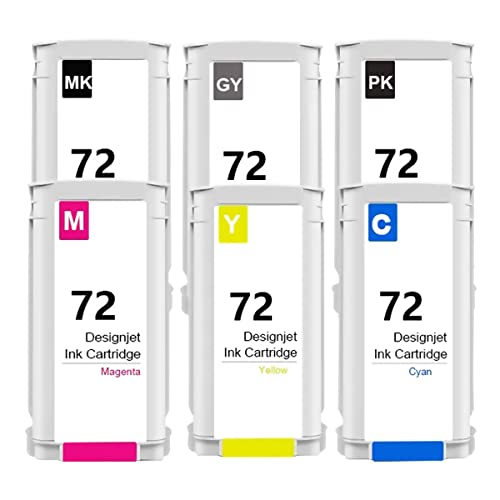 Jalada Compatible 72 Ink Cartridges Replacement for HP 72 130-ml C9403A C9370A C9371A C9372A C9373A C9374A for DesignJet T770 T790 T795 T610 T620 T1100 T1120 T1200 T1300 T2300 Printer (6-Pack)